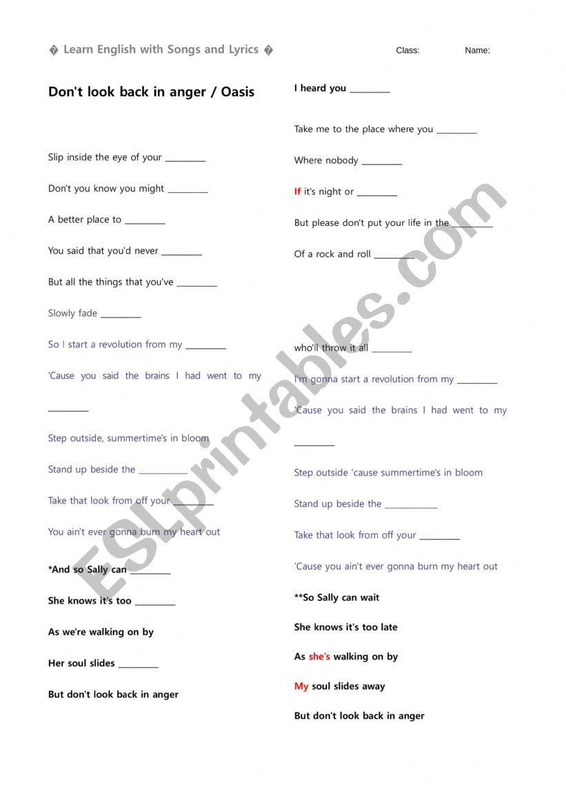 [Learn English with Songs and Lyrics] Donï¿½t look back in anger ...
